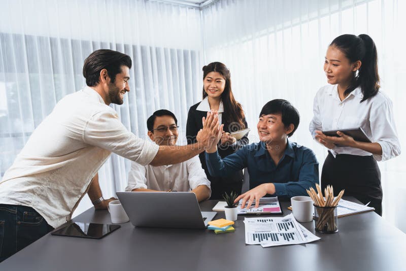 Group of Diverse Office Worker Employee High Five and Working Together ...