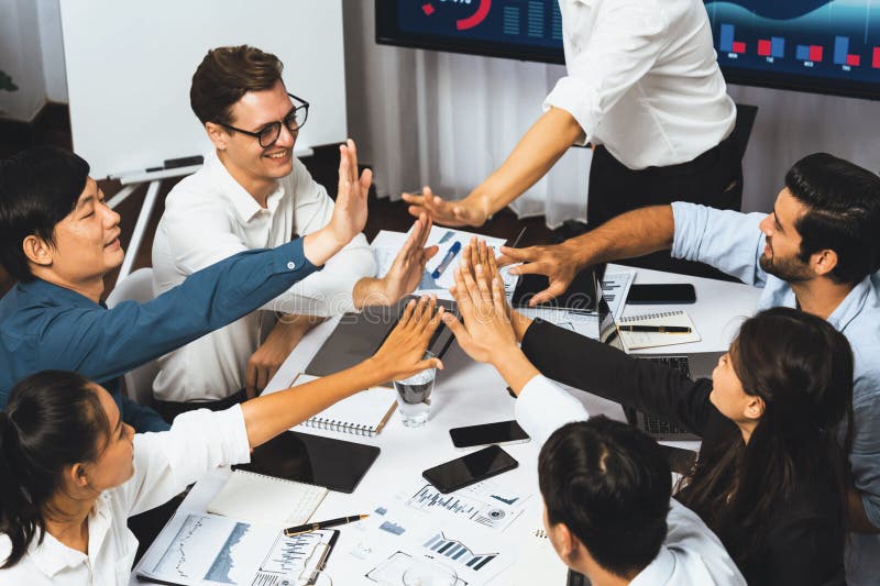 Group of Diverse Office Worker Employee High Five and Working Together ...