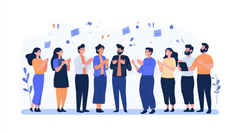 Group of Diverse People Celebrating with Applause and Confetti Stock ...