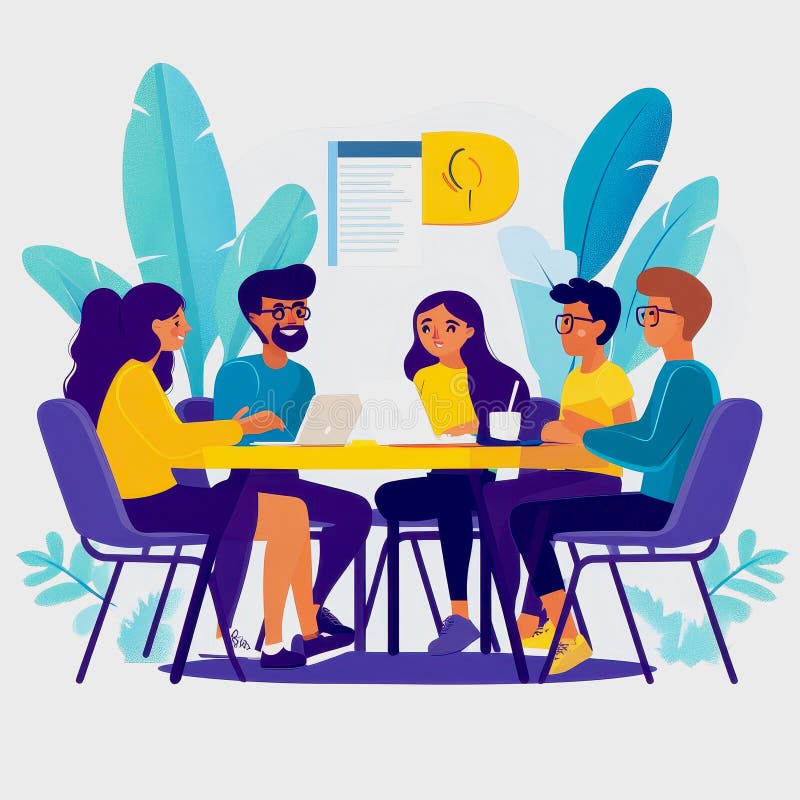Illustration Diverse Group People Engaged Collaborative Office ...
