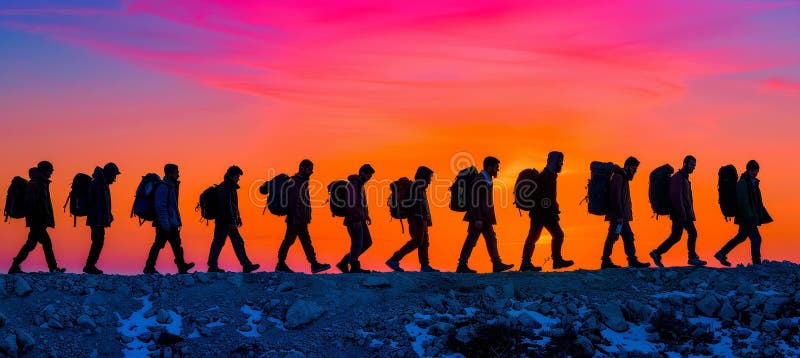 Group of Diverse People Embarking on an Adventurous Mountain Hike at ...