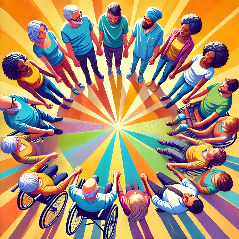 Group of Diverse People Holding Hands in a Circle, Viewed from Above ...