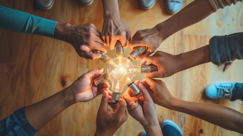 A Group of Diverse People Holding a Light Bulb in Their Hands ...