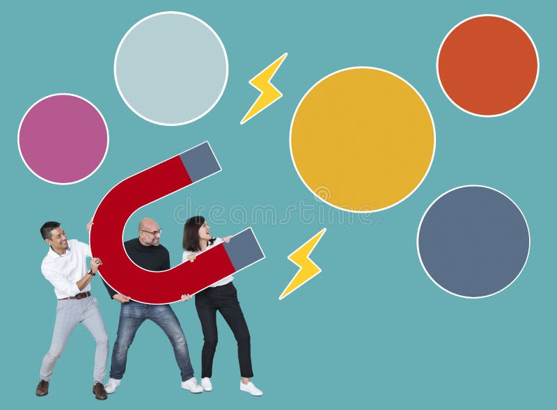 Group of Diverse People Holding Magnet Attracting Objects Stock Image ...