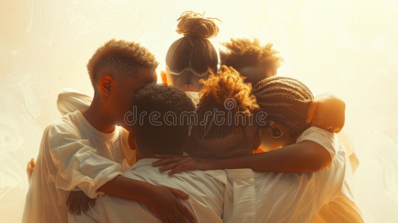 A Group of Diverse People Hugging Each Other with a Bright Light in the ...