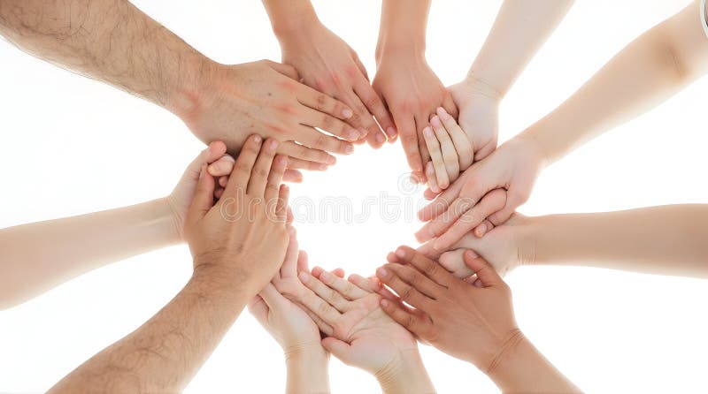 Group of Diverse People Joining Hands in Unity and Cooperation Stock ...