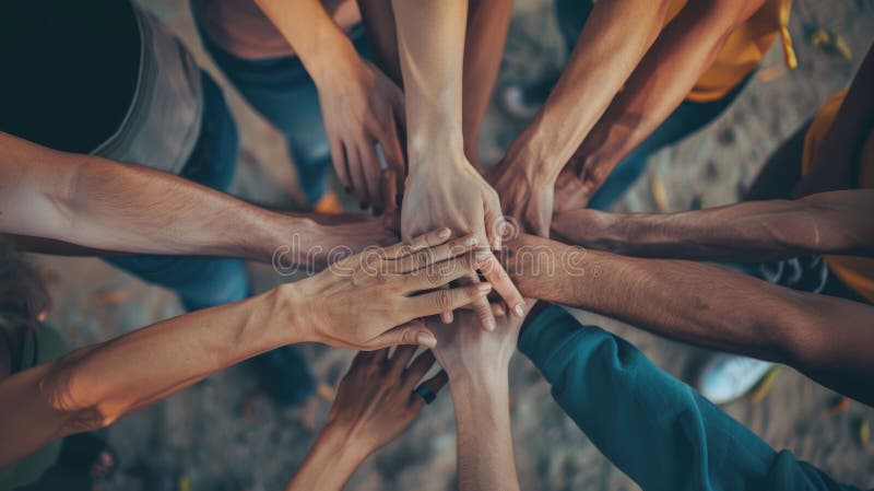 A Group of Diverse People Joining Their Hands Together Over a Table ...