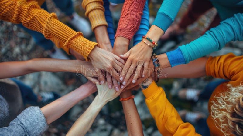 A Group of Diverse People Joining Their Hands Together To Show Unity ...