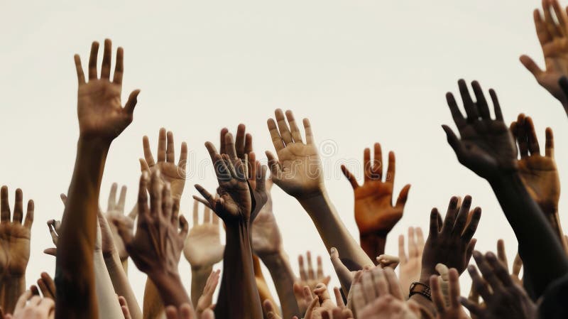 People Raising Their Hands in a Crowded Auditorium AIG535 Stock Photo ...