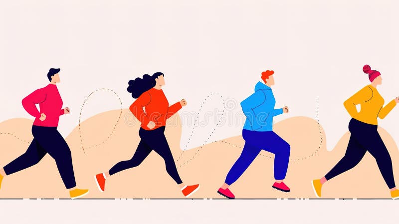 Group of Diverse People Running Together Outdoors Stock Illustration ...