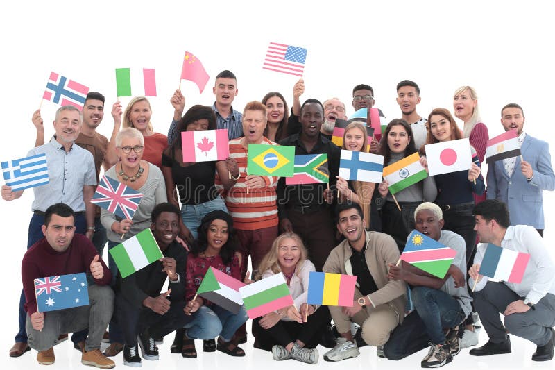 Happy People Holding Country Flags in Their Hands Stock Photo - Image ...