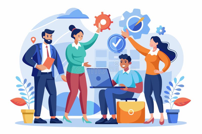 A Group of Diverse Professionals Collaborates in an Office, Sharing ...