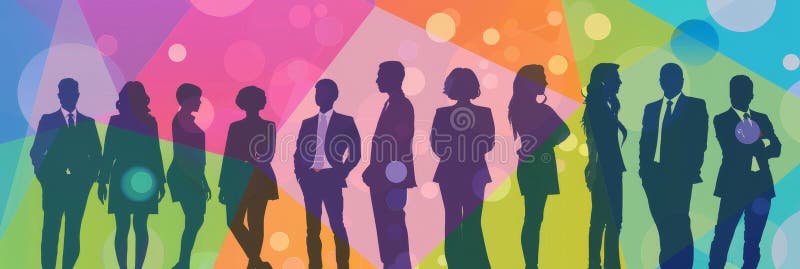 A Group of Diverse Professionals Stand in Silhouette Against a Colorful ...