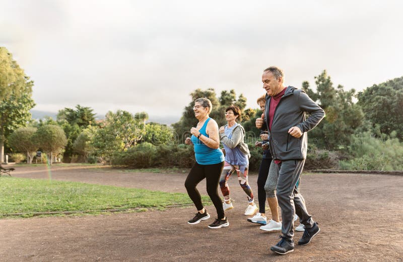 Group of Diverse Senior People Jogging at Park Stock Image - Image of ...