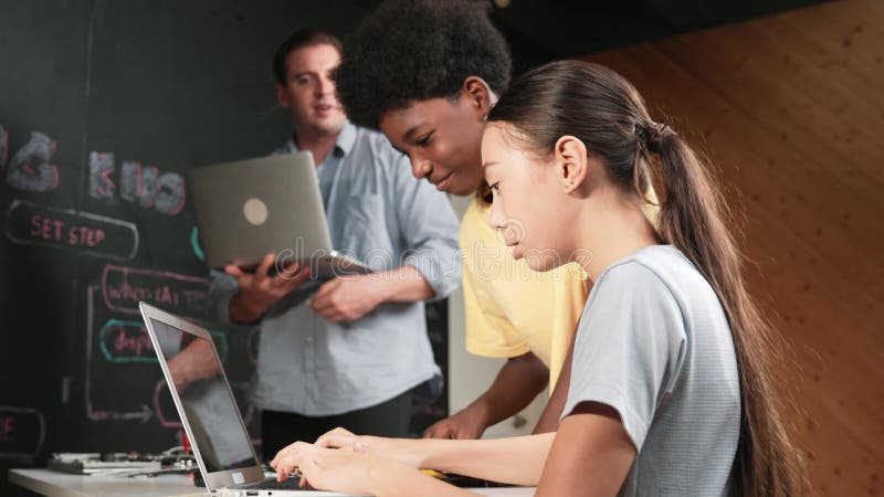 Cute Asian Girl Programming System by Using Laptop at Blackboard ...