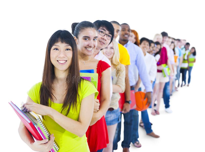 Multiethnic College Students Standing in a Row Stock Photo - Image of ...