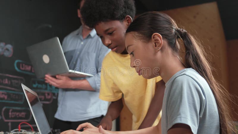 Group of Diverse Smart Student Working Together To Write Program. Edification Stock Footage ...