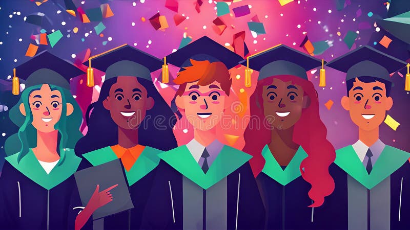 A Group of Diverse Students Celebrate Their Graduation with Confetti ...