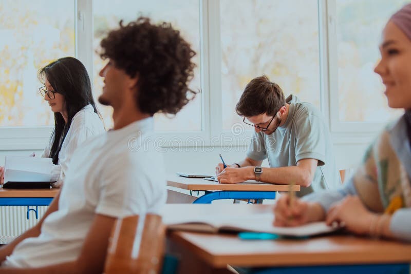 A Group of Diverse Students Engages in Lively Discussion As they ...