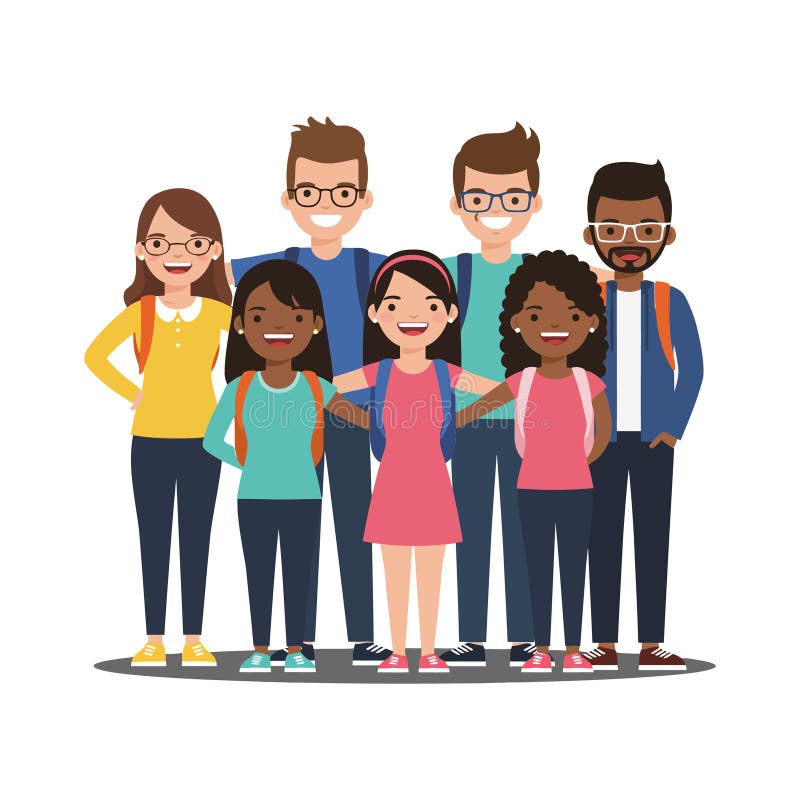Group of Diverse Students in Flat Design Style Showcasing Friendship ...