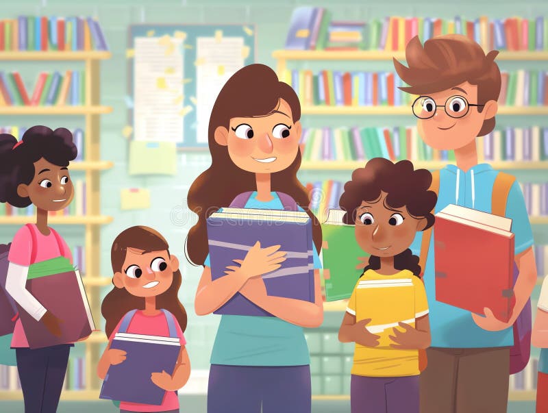 Group of Diverse Students Holding Books in a School Library with ...