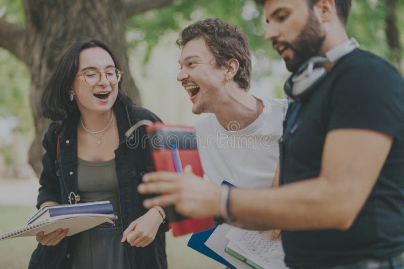Multicultural Students Collaborate on School Tasks in a Park Setting ...