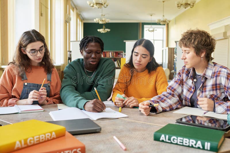 Studying Together in Classroom with Algebra Books Stock Photo - Image ...
