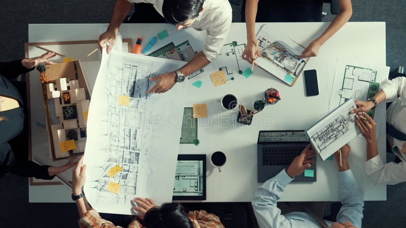 Top View of Smart Team Making Kanban while Writing at Task Board ...