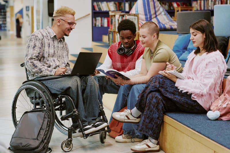 Collaborating in Modern, Inclusive Library Environment Stock Photo ...