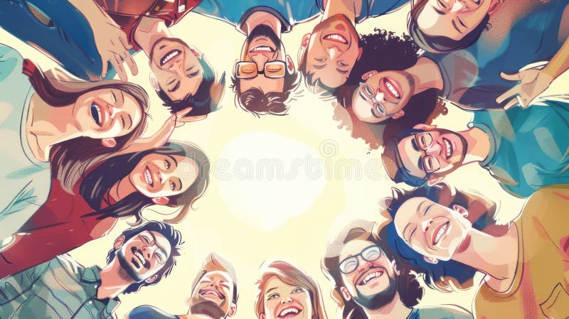 A Group of Diverse Young People Huddle Together, Smiling and Laughing ...