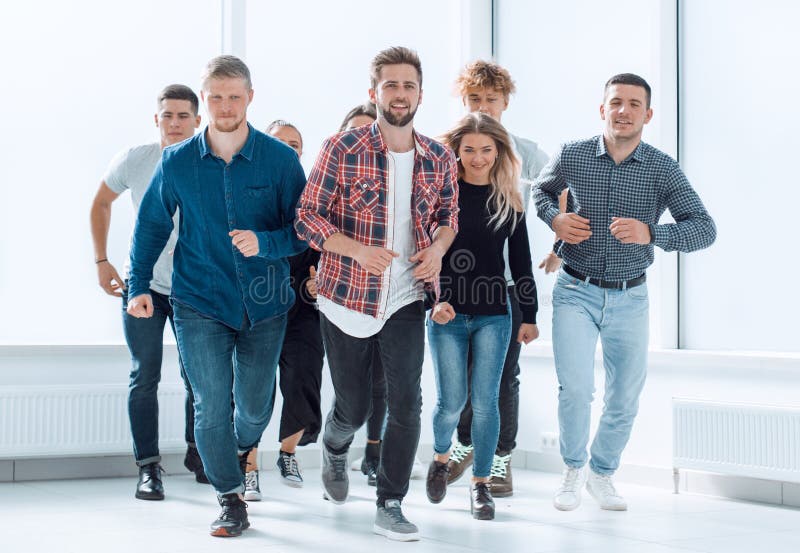 Group of Diverse Young People Running Forward Stock Photo - Image of ...