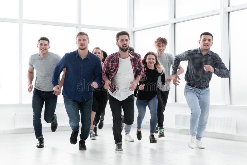 Group of Diverse Young People Running Forward Stock Image - Image of ...