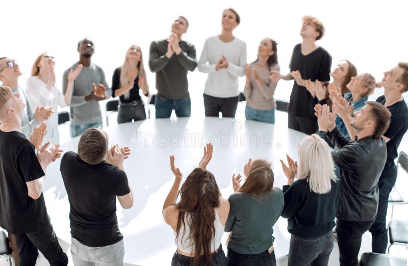 Group of Diverse Young People Standing Around a Round Table Stock Image ... Group of Diverse Young People Standing Around a Round Table Stock Image ...