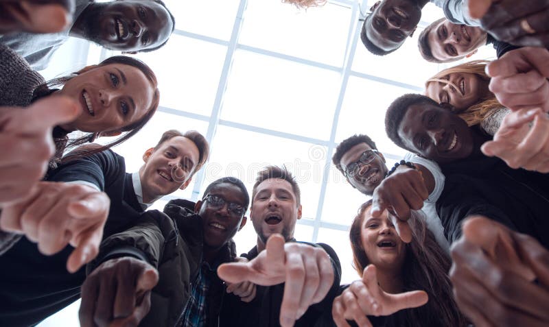 Group of Diverse Young People Standing in a Circle and Pointing at You ... Group of Diverse Young People Standing in a Circle and Pointing at You ...