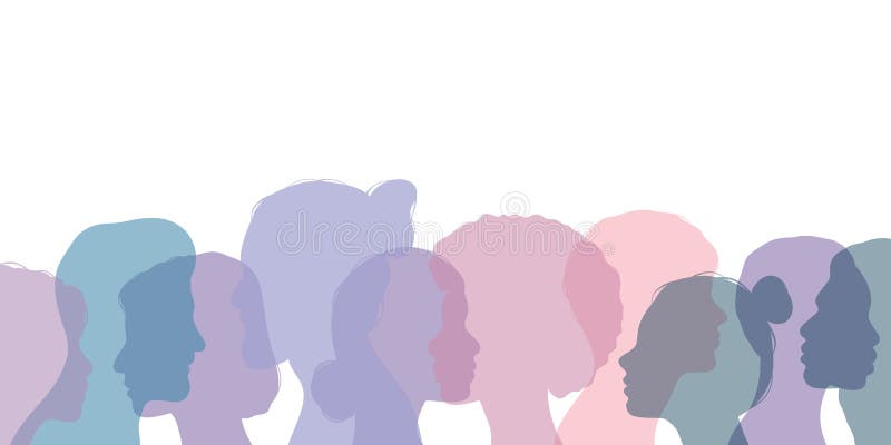 Group Diversity Silhouette Multiethnic People from the Side, Vector ...