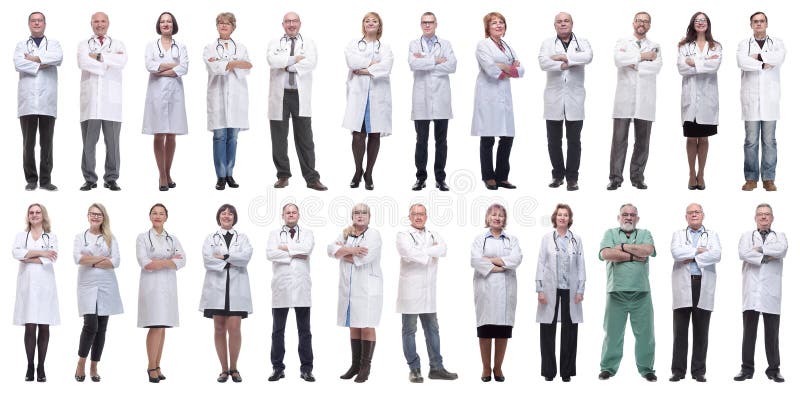 Group of Doctors in Full Length Isolated on White Stock Image - Image ...
