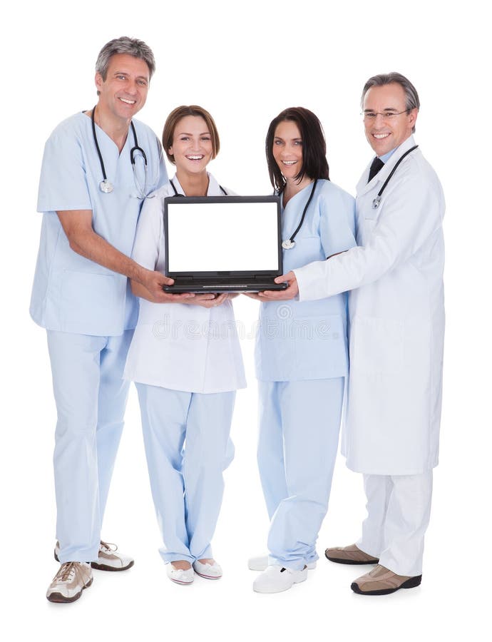 Group of Doctors with a Laptop Stock Image - Image of display, happy ...