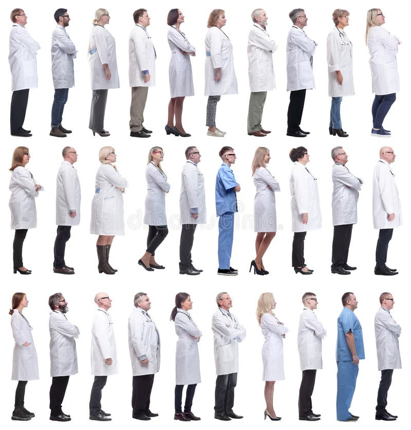 Group of Doctors in Profile Isolated on White Stock Image - Image of ...