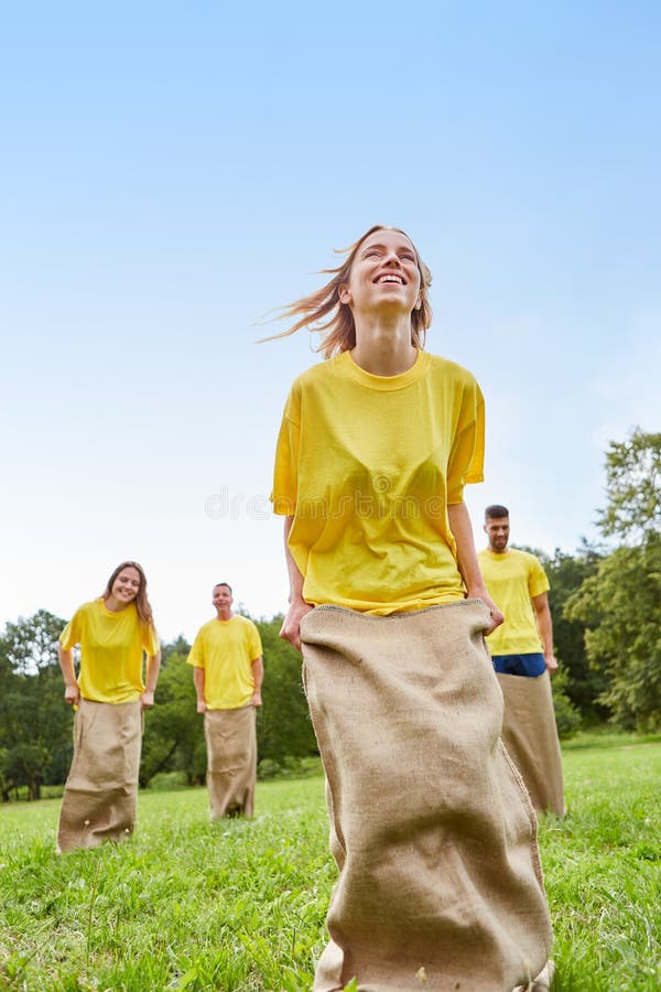 Group Does Sack Jumping As a Team Competition Stock Photo - Image of ...