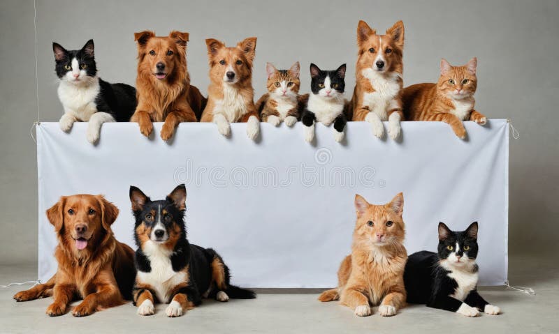 A Group of Dogs and Cats Pose for a Photo in Front of a White Backdrop ...