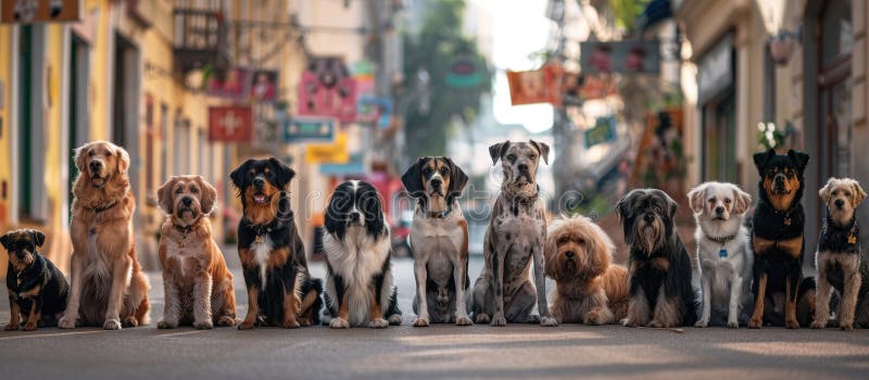 Group of Dogs of Different Breeds Stock Illustration - Illustration of ...