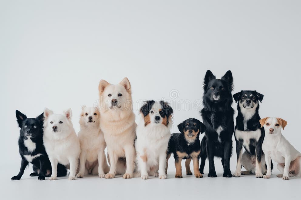 Group of Dogs of Different Breeds Standing in a Line Stock Image ...