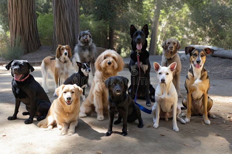 Group of Dogs with Diverse Breeds, Sizes, and Colors Looking at the ...
