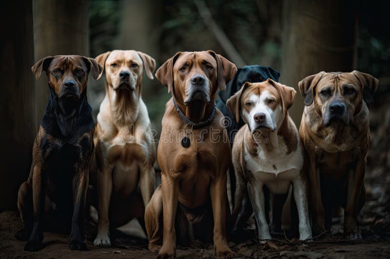 Group of Dogs, Each One Looking in Their Own Direction, Creating an Eye ...