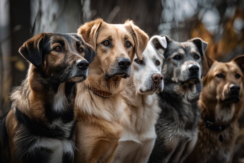 Group of Dogs, Each One Looking in Their Own Direction, Creating an Eye ...