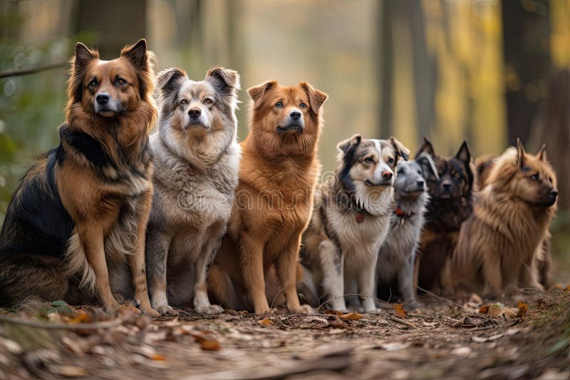 Group of Dogs, Each One Looking in Their Own Direction, Creating an Eye ...