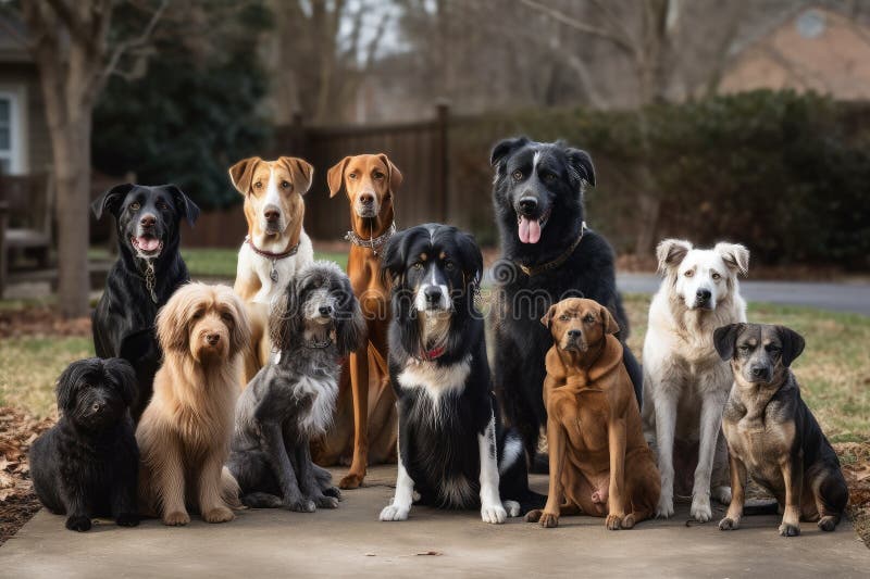 Group of Dogs Looking at the Camera, with Various Breeds and Fur Colors ...