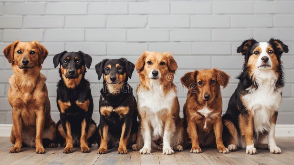 A Group of Dogs are Lined Up in a Row on the Floor, AI Stock Photo ...
