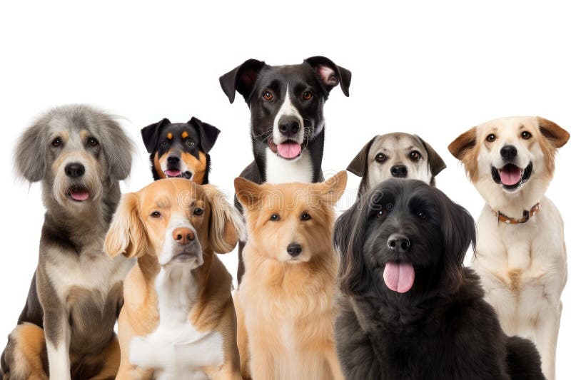 Group of Dogs Looking at the Camera, with Various Breeds and Fur Colors ...