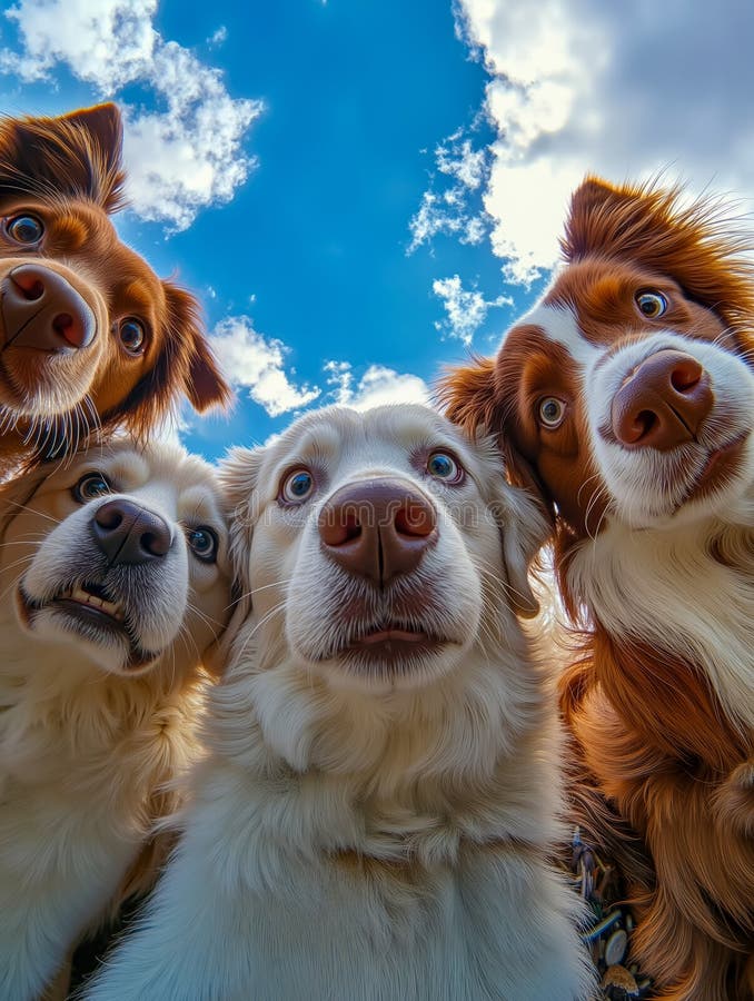 A Group of Dogs Looking Up at the Camera Stock Photo - Image of dogs ...